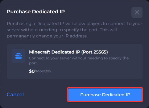 How to Purchase a Dedicated IP (Default Port) - Shockbyte