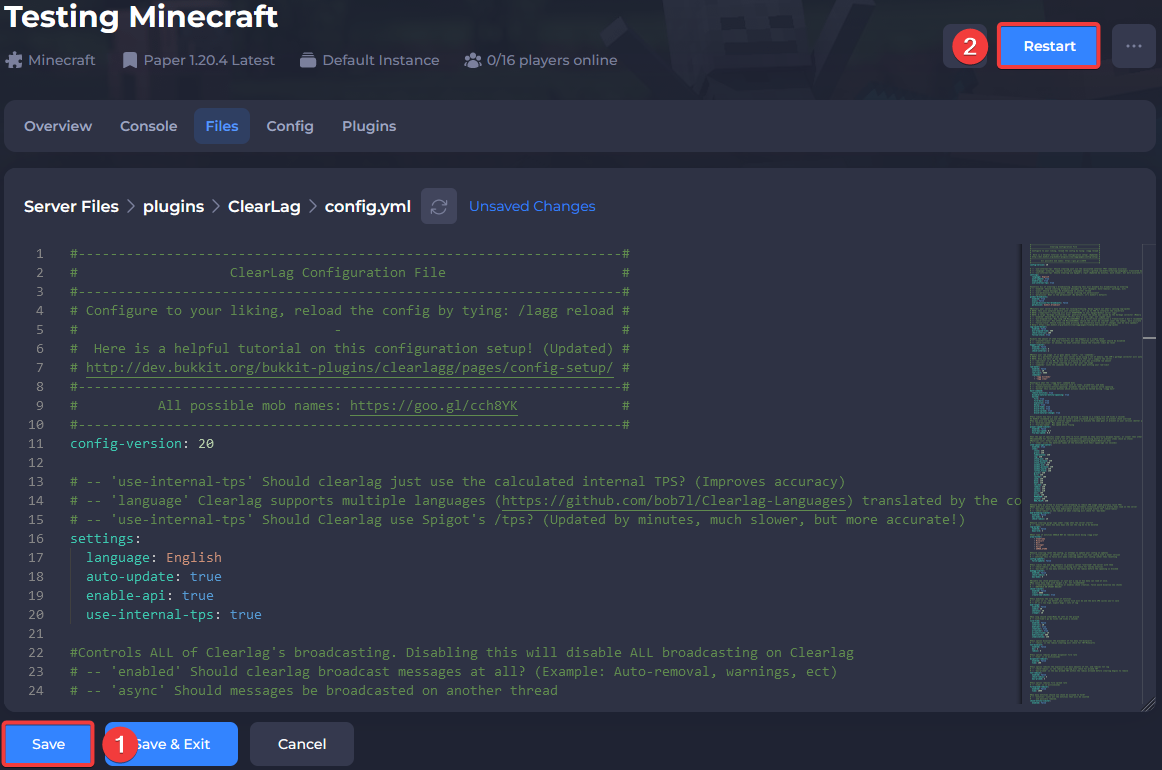 How to Install and Configure ClearLag on a Minecraft Server - Shockbyte