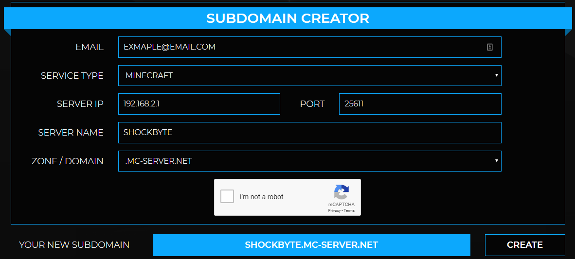 Creating a Free Custom Subdomain - Shockbyte